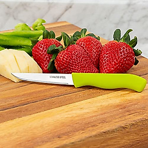 Brenium Paring and Garnishing Knife, 12-Piece Set, Knives with Straight Edge 3 Inch Blade, Stainless Steel, Spear Point, Fruit and Vegetable Cutting and Peeling, Green