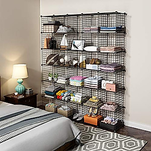 KOUSI 14"x14" Wire Cube Storage, Metal Grid Organizer, 30-Cube Modular Shelving Unit, Stackable Bookcase, Ideal for Living Room, Bedroom, Office
