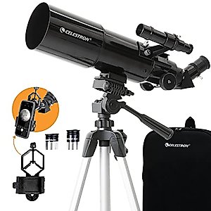 Celestron - 80mm Travel Scope - Portable Refractor Telescope - Fully-Coated Glass Optics - Ideal Telescope for Beginners - Bonus Astronomy Software Package - Digiscoping Smartphone Adapter