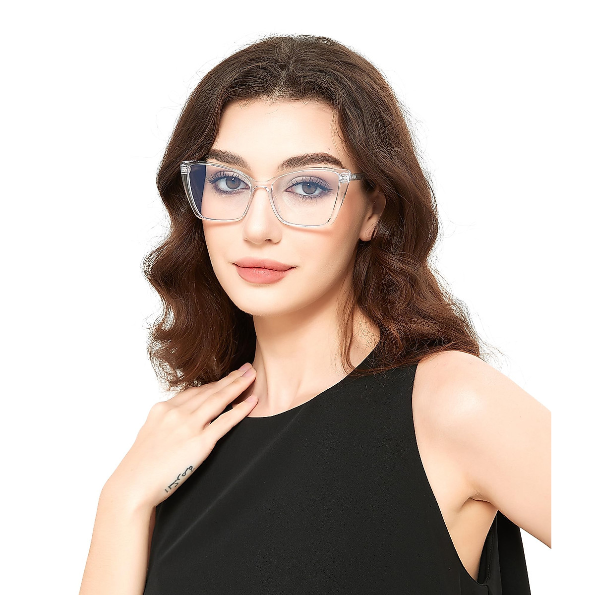 JFXQDR 2 Pack Women's Oversized Blue Light Blocking Glasses, Trendy Cat Eye Computer Gaming Eyeglasses Anti Eyestrain & UV Glare RF6204 (Black + Clear Cateye Frame)