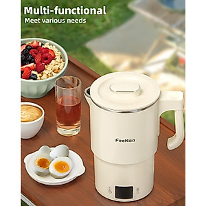 FeeKaa Travel Electric Kettle, Portable Foldable Kettle, 304 Stainless Steel, Small Electric Kettle for Boiling Water with Temperature Control, Tea Kettle for Coffee & Tea, Home & Outdoor, 600ml 600W