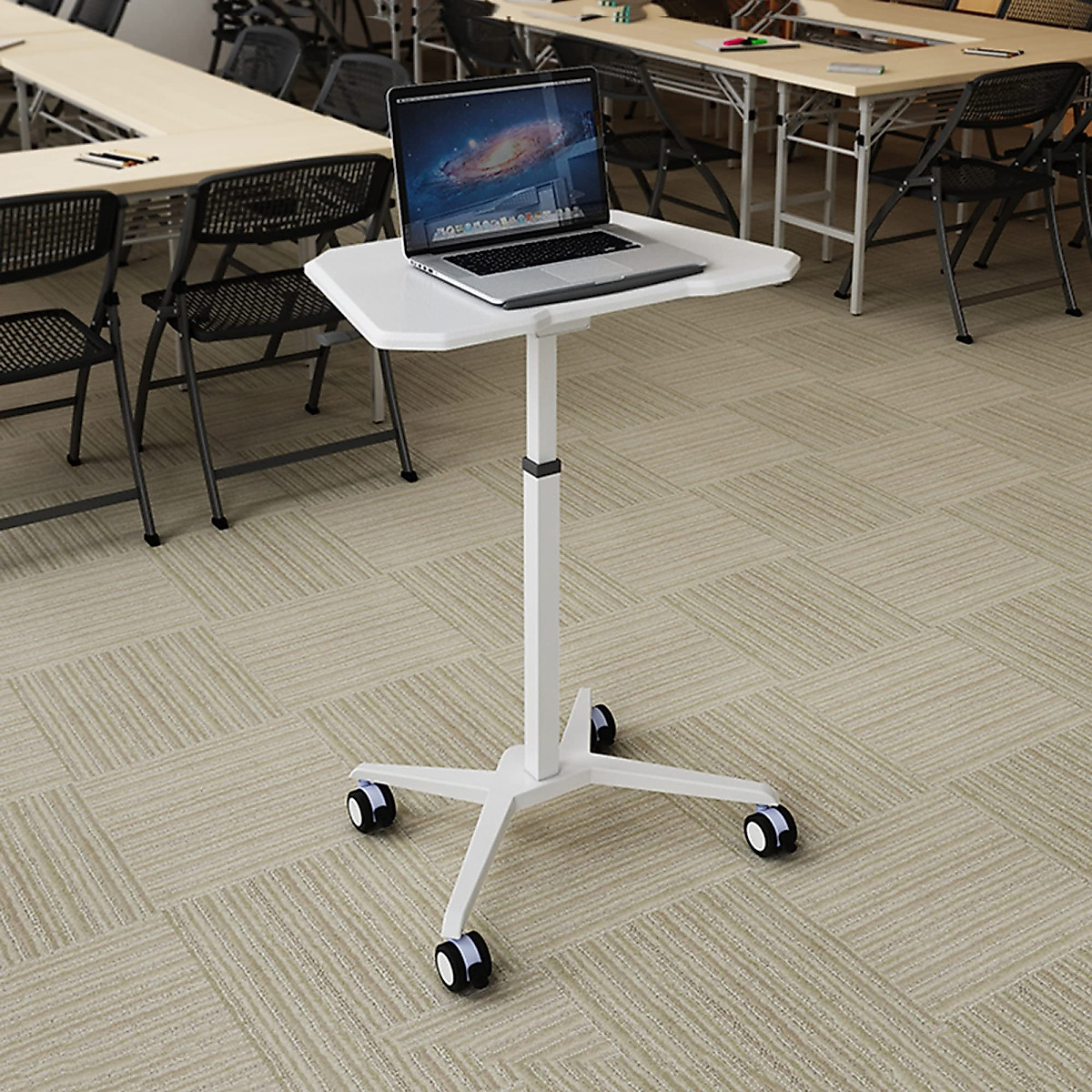 MObyat Lectern Podium Stand,Lectern Podium Stand,Mobile Lecture Podium Stand, Height and Angle Adjustable, Portable Presentation Concert Podium for Church and Classroom/White/Height 75/108cm