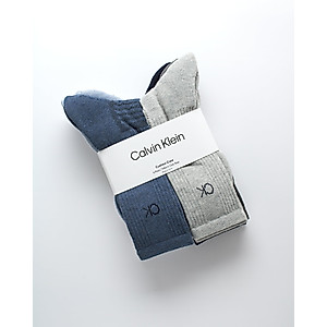 Calvin Klein Men's Dress Crew Socks - 6 Pack Soft Cushioned Non-Binding Cotton Work Dress Socks for Men (Sizes: 7-12), Size 7-12, Blue Assorted