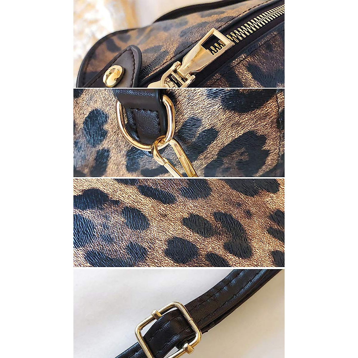 QZUnique Women's Sexy Leopard Print Handbag Triangle Shoulder Bag PU Leather Crossbody Purse