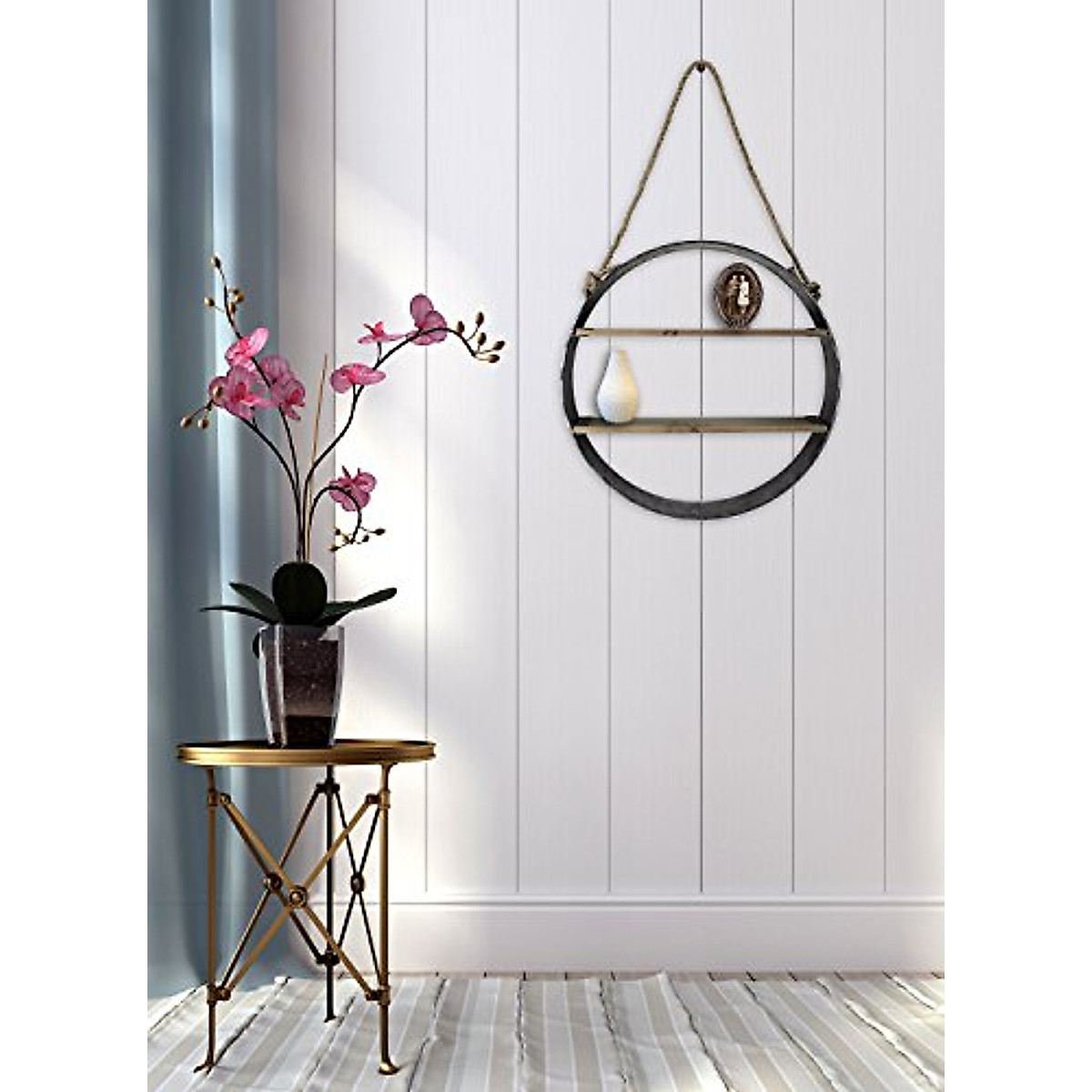 MCS 19 Inch Round Metal Wood Barrel Shelf (45888) Galvanized Steel, 19"