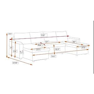 U Shaped Convertible Sectional Sofa with Double Chaise and Pull Out Bed , Fabric Upholstered Reversible Corner Couch Sleeper Sofabed w/ Storage , 5 Seater Sofacama with Throw Pillows for Living Room