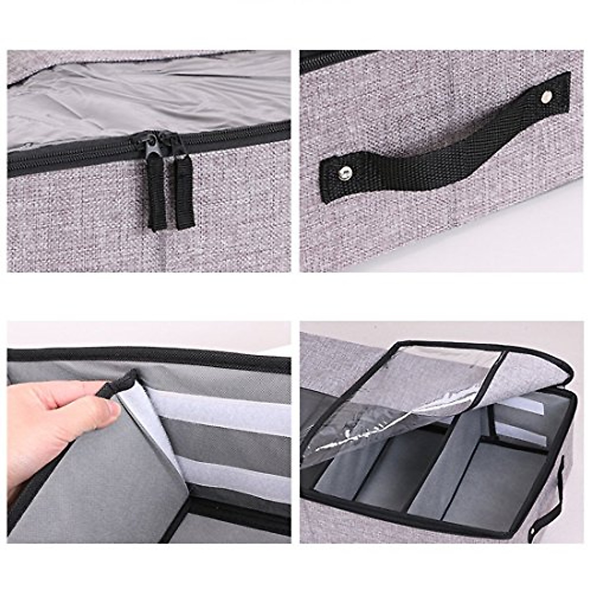 Under Bed Storage Organizer Clothes Containers Shoe Box Sturdy Foldable Bags with Handles and Adjustable Dividers for Shoes, Clothes, Toys, Blankets and Household Items 3Pack