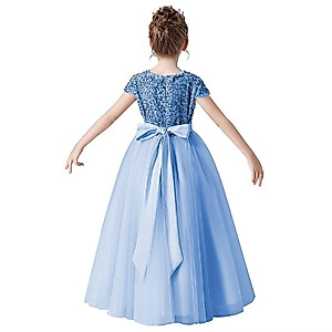 Party Wear Gown for Kids Junior Bridesmaid Dresses Baby Blue Puffy Tulle Sequins Dress Girls Birthday Party Gown Baby Blue 8
