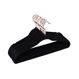 Premium 60 Velvet Hangers with Rose Gold Hook Durable & Slim Non-Slip Velvet Hangers - 360 Degree rotatable Hook Space Saving Ultra Thin Velvet Hangers for Coats, Pants, Suit, Jacket (Black, 60)