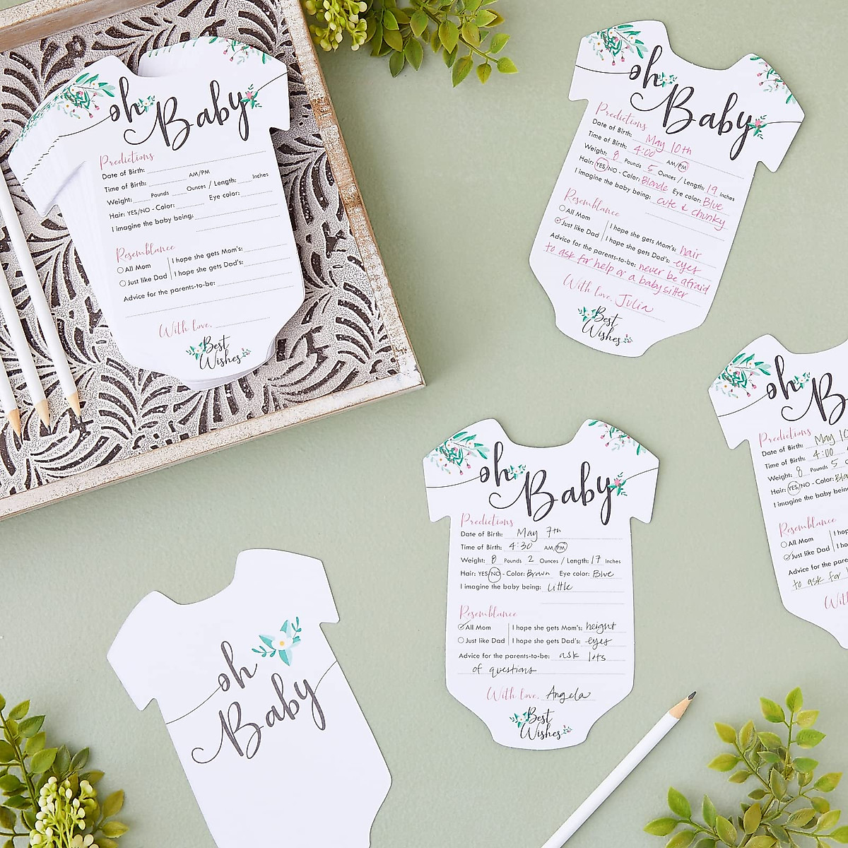 Sparkle and Bash 50 Pack Girl Baby Shower Prediction and Advice Cards for Parents to Be, Floral Themed Party Games (5 x 7 In)