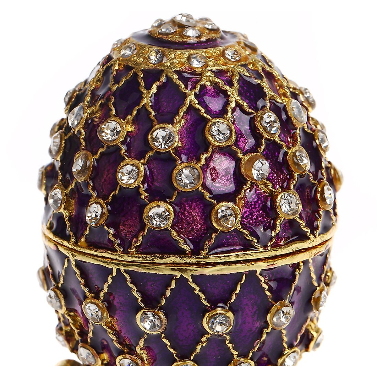 YU FENG Faberge Egg Trinket Box Hinged Jewelry Ring Holder Collectible Figurine Boxes Decorative Egg Crystals (purple)