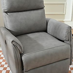 Electric Rocking Recliner Chair Sofa,Upholstered Foam Lounge Single Sofa,Modern Small Rocking Swivel Recliner Chair for Bedroom,Living Room Chair Home Office Theater Seat,Side Pocket (Light Gray)