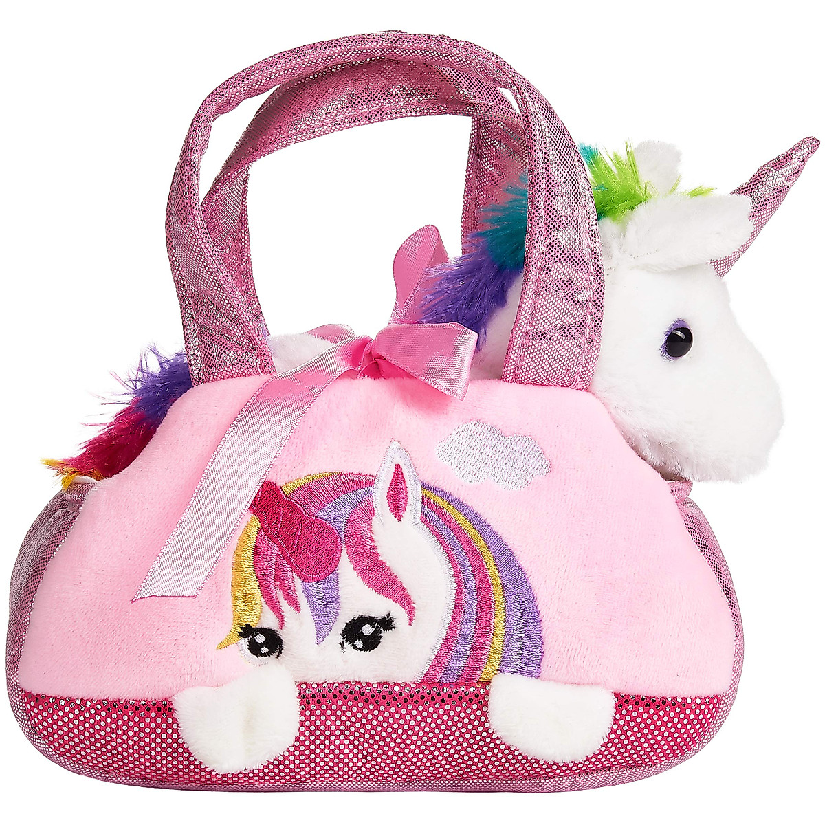 BRUBAKER Rainbow Plush Unicorn in Handbag - 8 Inches - Soft Toy in Bag - Cuddly Toy - Stuffed Animal - Pink