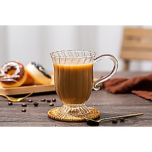 FERMID Glass Coffee Mugs for Hot Drinks with Handle Mugs Set of 4PCS 10oz/300ml Vintage Glass Tea Cups Heat Resistant Cold Crystal Clear Mugs for Latte Cappuccino Espresso glasses