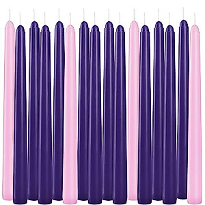 Advent Taper Candles 16 Piece Purple Pink Christmas Season 10-inch Wax Taper Candle, Pack of 16