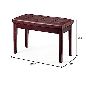 GOFLAME Piano Bench with Padded Cushion and Music Storage, Comfortable Double Duet Seat with PU Leather and Wooden Legs, Perfect for Professional or Home Use (Brown)