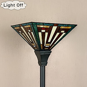 COTOSS Tiffany Torchiere Floor Lamp Mission Style Green Stained Glass Torch Light 70" Tall Antique Standing Corner Light for Living Room Bedroom Home Office