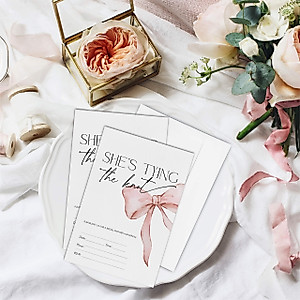 luixd Bridal Shower Invitations - She's Tying The Knot - Pink Pretty Bow Fill In Invites With Envelopes, Invitations For Newlyweds，Bridal Shower, Party Favor & Supplies (Set Of 25)- B05
