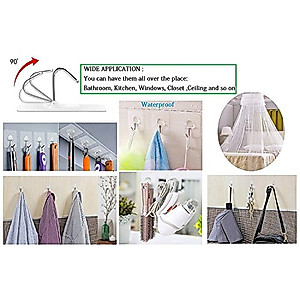 Fealkira Adhesive Wall Hooks 13.2lb(Max) Utility Stainless Steel Hook for Towel Bathrobe Coats,Bathroom Kitchen Waterproof and Oilproof Nail Free Transparent Heavy Duty Hook & Ceiling Hanger(10pcs)