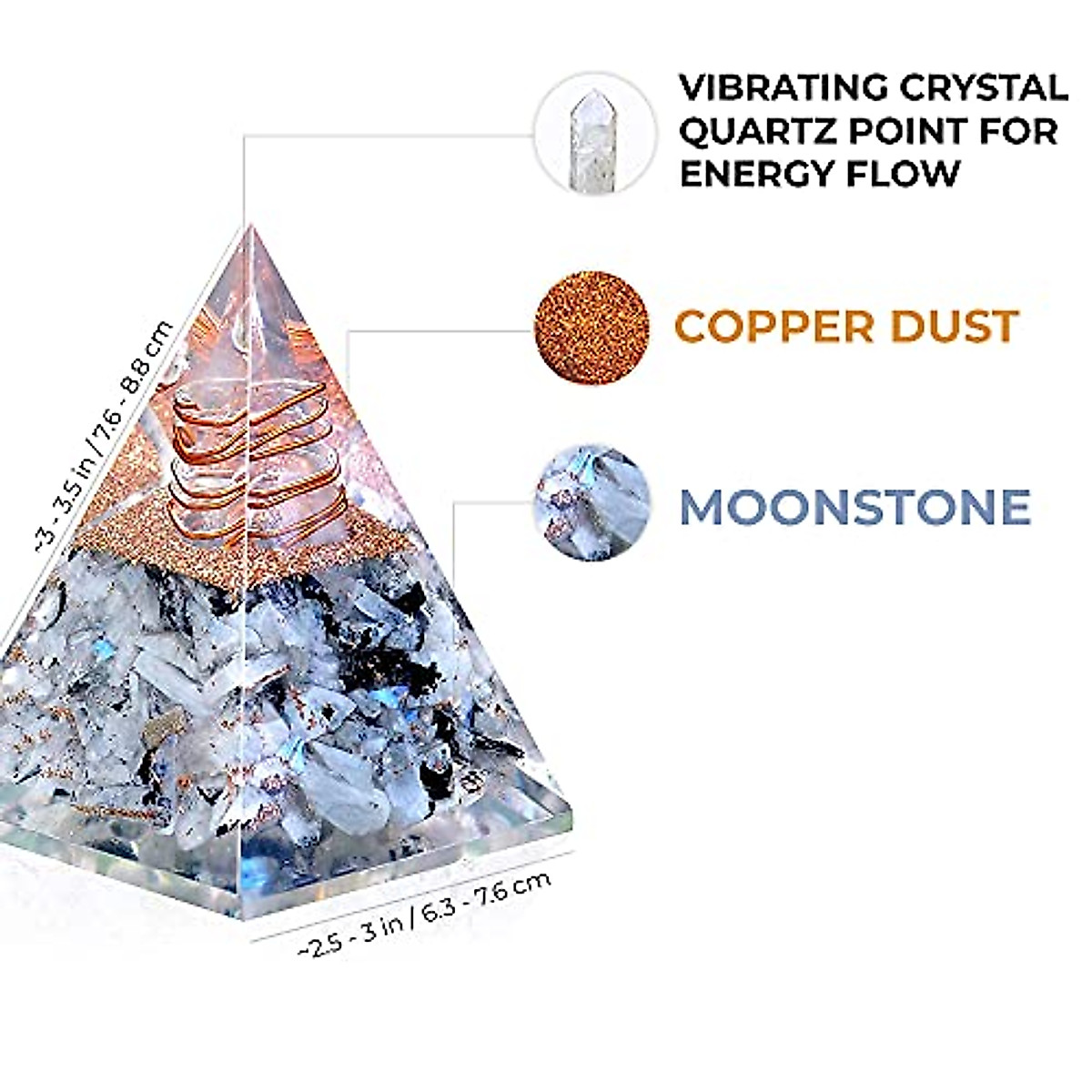 New Inspirational Orgonite Pyramid for Success | Rainbow Moonstone Orgone Pyramid for Anti-stress - Calmness – Growth – Strength – Healing Crystal Gemstone Pyramid