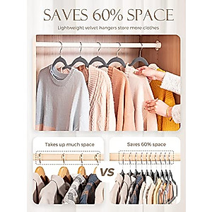 Jersow Velvet Hangers, 60 Pack Non Slip Felt Hangers Space Saving Clothes Hanger, Velvet Hanger Heavy Duty Adult Hanger for Coats and Suits (Grey)
