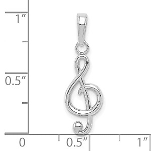 IceCarats 14K White Gold Treble Clef Music Note Necklace Charm Pendant 25mm x 8.13mm Only