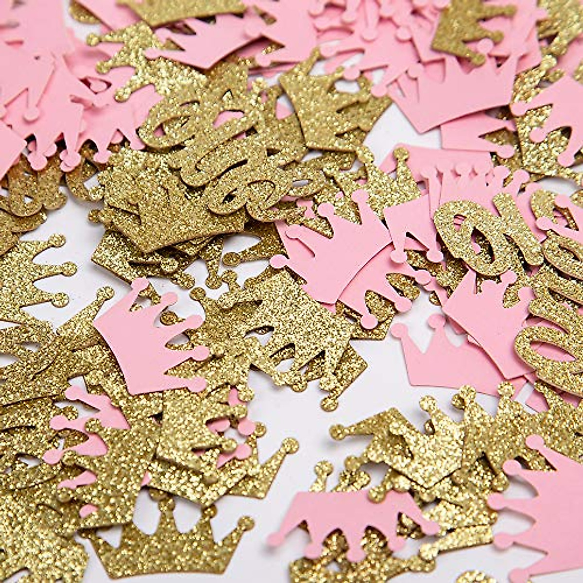 Glitter Crown Confetti Pink and Gold One Table Scatter for Princess Girl First Birthday,Baby Shower Party Decorations