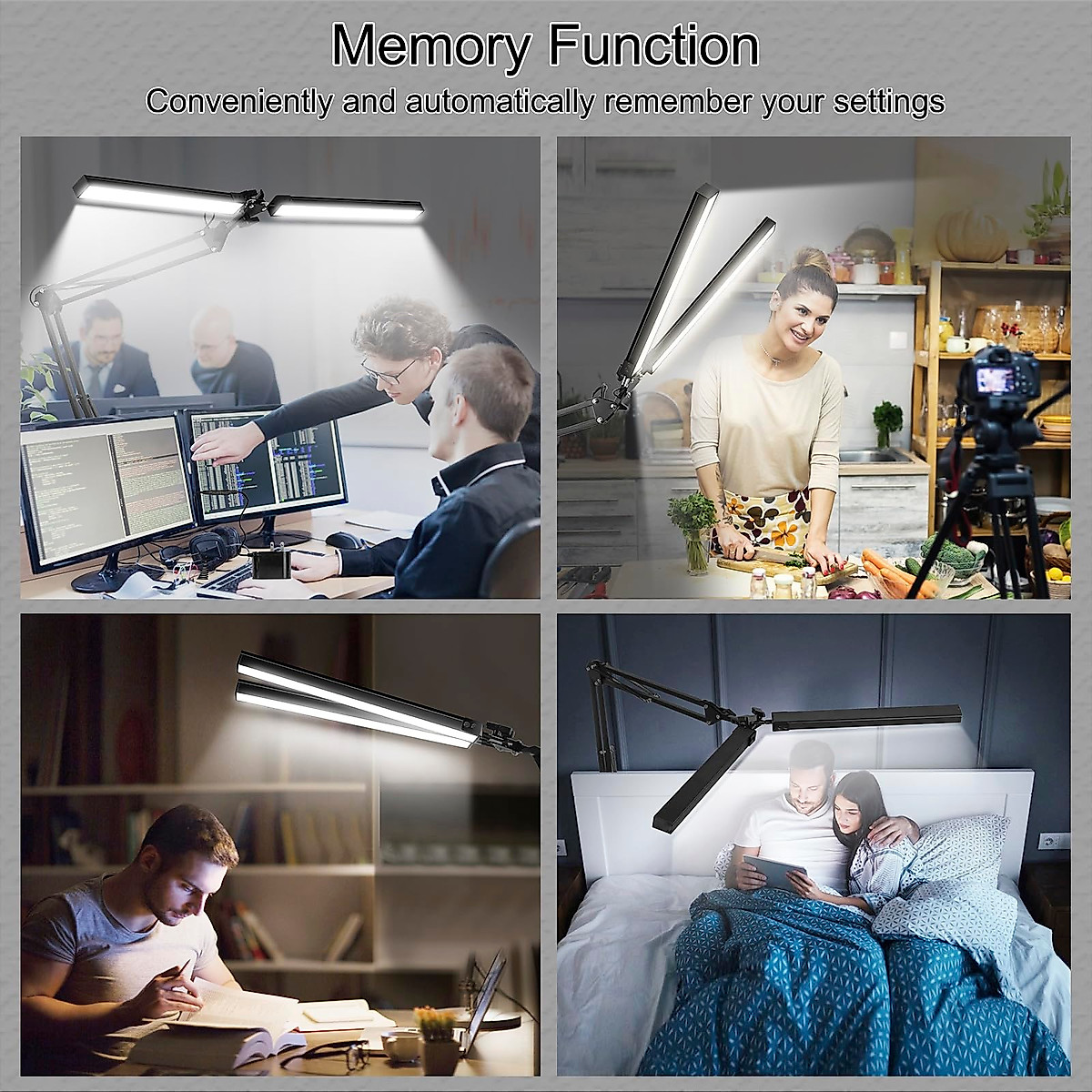 2-in-1 LED Desk Lamp, 24W Brightestwith Table Lamp with Clamp, Desk Light with Flexible Swing Arm,3 Color Modes Stepless Dimmable Double Head Architect Desk Lamps for Home Office Workbench Reading