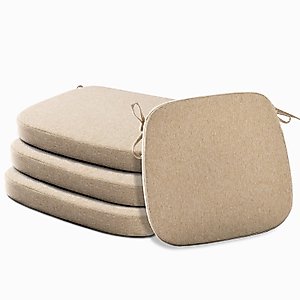 Eiury Kitchen Chair Cushions with Ties - High Density Sponge Seat Cushion and Dining Room Chair Pad 17 X 16.5 Inches Non Slip Rubber Back Seat Cover Machine Washable Set of 4 Beige