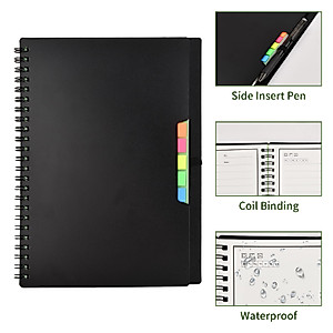 A5 Black Reusable Digital Notepad Eco Friendly Spiral Notebook with Erasable Pen, Sticky Notes and Microfibre Cloth