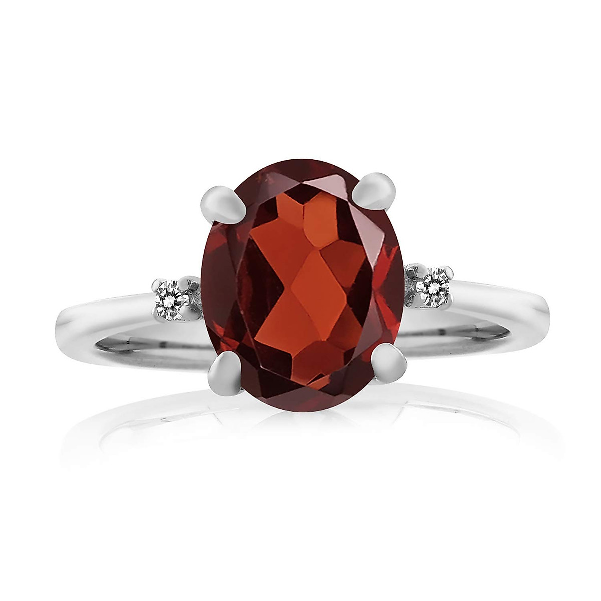 Gem Stone King 925 Sterling Silver Red Garnet and White Diamond Engagement Ring For Women | 2.83 Cttw | Oval 10X8MM | Gemstone Birthstone | Available 5,6,7,8,9 (Size 8)