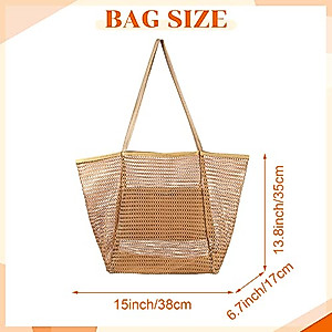 Mesh Beach Tote Bohemian Summer Shoulder Handbag and Zipper Wristlet Woven Straw Clutch Bag Beach Straw Purse for Women Girls