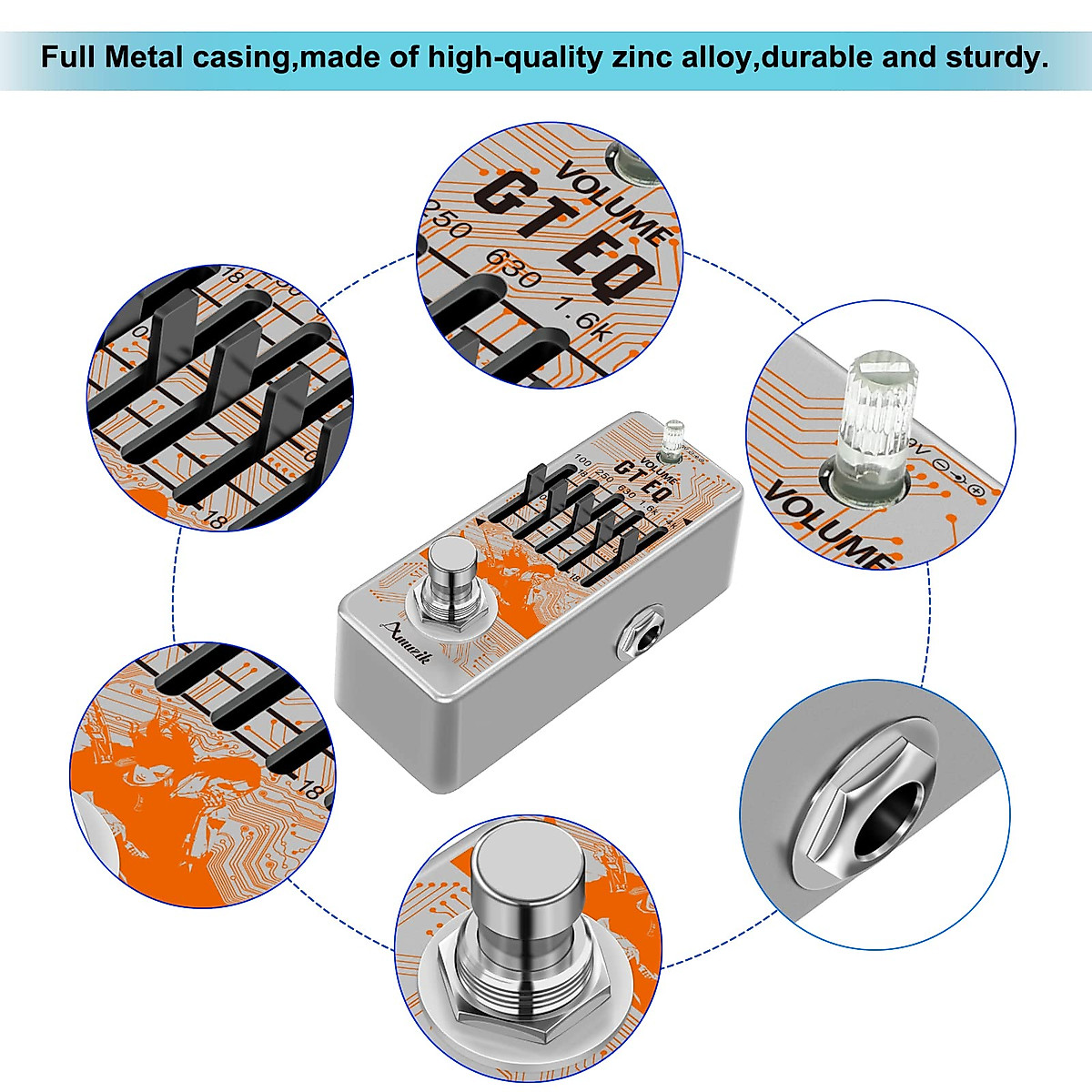 Amuzik EQ Pedal 5 Band Equalizer Effects Pedal Analog Graphic Equalization Guitar Effects Pedals ±18dB Range