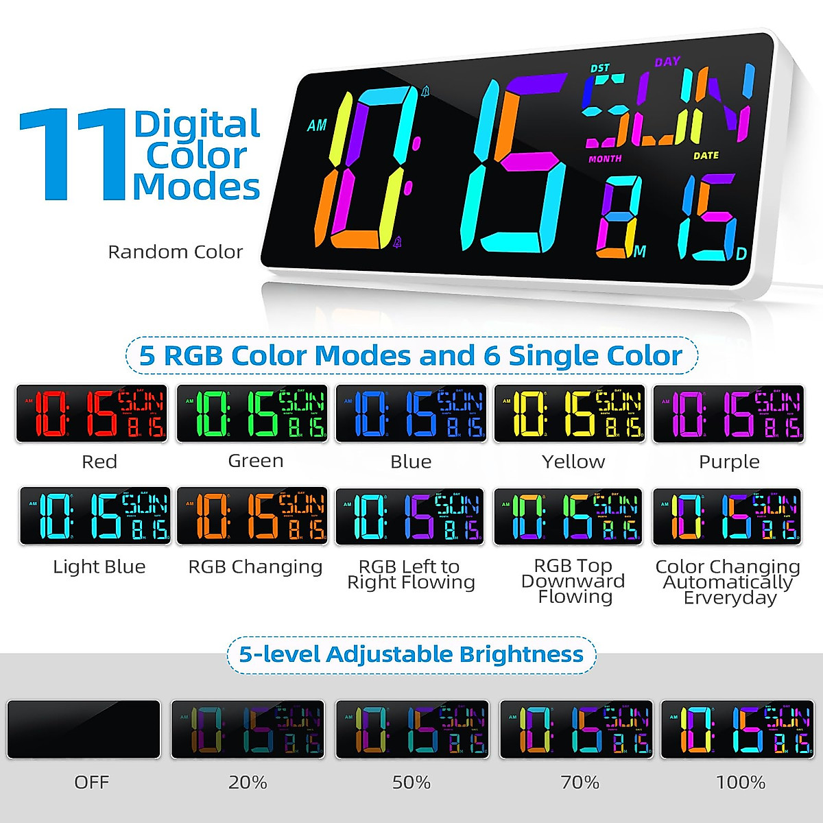 XINKORA Large Digital Wall Clock with Remote Control, Dual Alarm Clock with 13.7" Large LED Display, RGB Color Changing Big Digital Timer Clock with Temperature for Living Room, Classroom