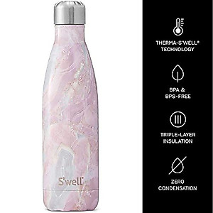 S'well Stainless Steel Water Bottle With Travel Handle - 17 Fl Oz - Geode Rose - Triple-Layered Vacuum-Insulated Containers Keeps Drinks Cold for 41 Hours and Hot for 18 - with No Condensation