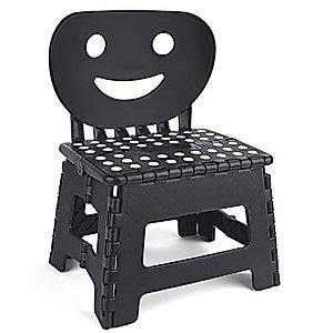 ACSTEP Heavy Duty Step Stool with Back Support, Kids Step Stool, Adult Folding Stool for Outdoor or Indoor Kitchen Step Stools and Bathroom Stool, 9 inch Toddler Step Stool - Black