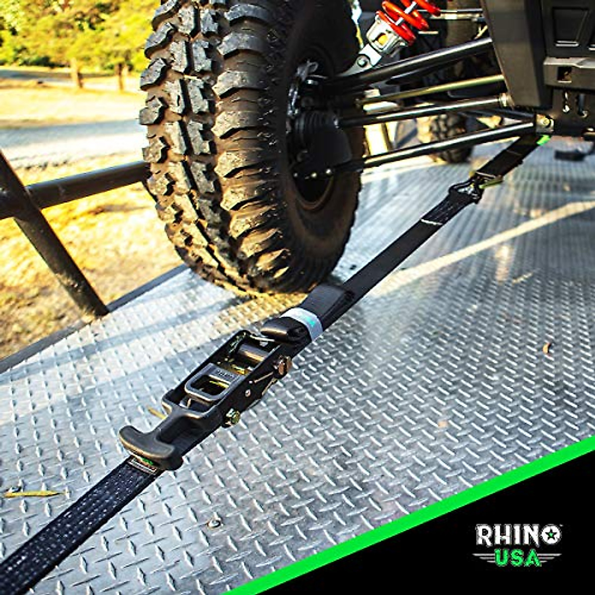 Rhino USA Axle Tie Down Straps - Lab Tested 11,128lb. Break Strength - Heavy Duty Protective Sleeves & D Rings to Ensure Peace of Mind - Used for Car Engine Hoist, Truck, Trailer, UTV (4-Pack Set)