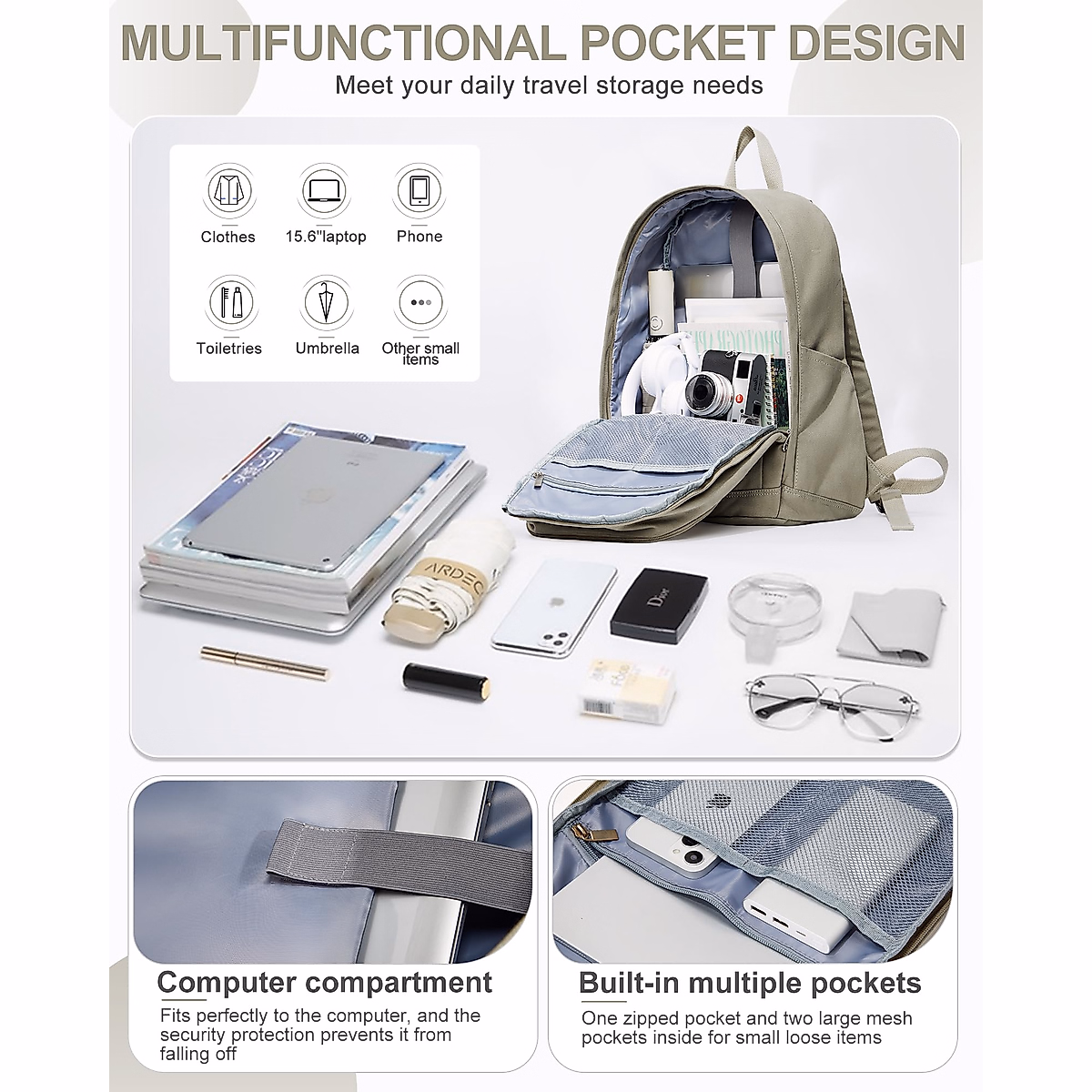 kibachev Green Canvas Backpack for Men Laptop Backpack College Backpack for Women Leisure Backpack Vintage Backpack