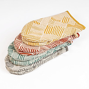VLiving Modern Retro Terracotta Cotton Quilted Oven Mitt and Pot Holder, Stripe Print Glove, Size 8"X13"