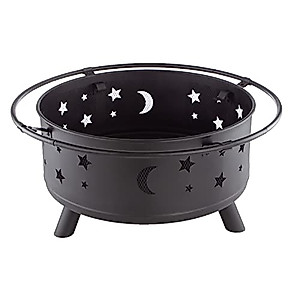 Fire Pit Set, Wood Burning Pit - Includes Screen, Cover and Log Poker- Great for Outdoor and Patio, 30 inch Round Star and Moon Firepit by Pure Garden