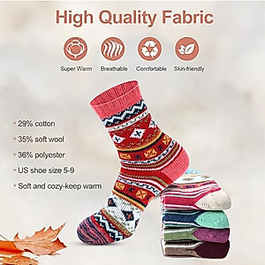 besky 5 Pairs Winter Wool Socks Women, Knit Thick Wool Soft Warm and Breathable Cozy Socks for Womens, Mountain Climbing, Skiing - Christmas Gifts