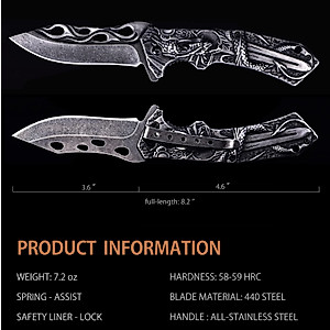 Pocket Knife for Men, Folding Knife With Clip & 3D DRAGON Relief, Embossed Edc Knife For Men Outdoor Survival Camping Hiking hunting