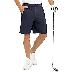 TBMPOY Men's Golf Shorts 9" Lightweight Stretch Quick Dry Dress Work Casual Flat Front Shorts with 3 Zipper Pockets Navy 34
