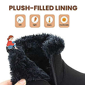 Girls Boots Warm Ankle Winter Boots Kids Soft Plush Lining Fur Collar with Zipper Snow Bootie Indoor Outdoor Shoes for Girls Big Kid 2 US Black
