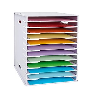 SANFURNEY Scrapbook Paper Organizer for Sizes 8.5" x 11", 12 Tier White Cardstock A4 Paper Sorter Storage Rack, Desktop Scrapbook Paper Holder for Home Office & Classrooms (White)