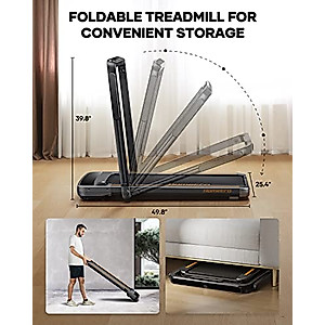 HomeTro Under Desk Treadmill Foldable 3.0HP for Home Office, 2 in 1 Folding Treadmills 265lbs with App & Remote Control Dual Led Touch Screen, 12 Preset Programs, Installation-Free