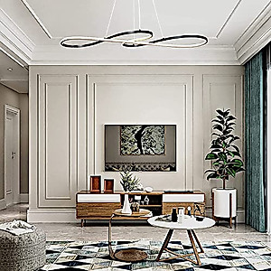 KARMIQI LED Pendant Light Modern Dimmable Chandelier Musical Note Black Contemporary Wave Hanging Lighting Fixture for Bedroom Kitchen Island Dining Room Living Room(38W