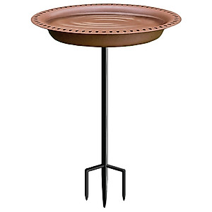 Garbuildman Extra-Large Freestanding Birdbaths Bowl, Detachable Decoration Spa with Metal Stake Stand & Birdfeeder for Outdoor Garden, Oval Style, Chocolate