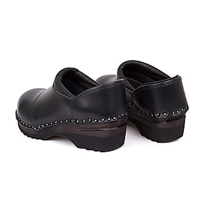 Troentorp Clogs, Picasso Bastad Slip On Steel Toe Non Slip Womens Leather Wooden Nursing Chef Work Swedish Clogs Black US 9 (EU 39)