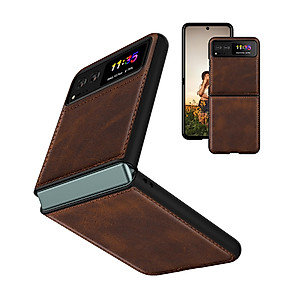 Foluu for Motorola Razr 2023 Case [Not fit Razr Plus 2023], Moto Razr 2023 Leather Case, PU Leather + Hard PC Shell Ultra Thin Slim Durable Protective Phone Case Cover for Motorola Razr 2023 Brown